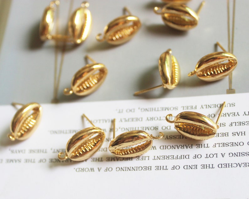 6PCS Real Gold Plated Cowrie Shell Earrings Post Cowrie - Etsy