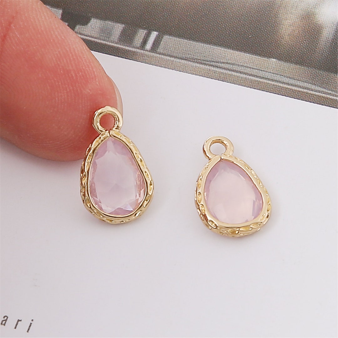 10pcs Pink Opal Crystal Glass Pendant Charm,7*9mm Tiny Mini Faceted ...