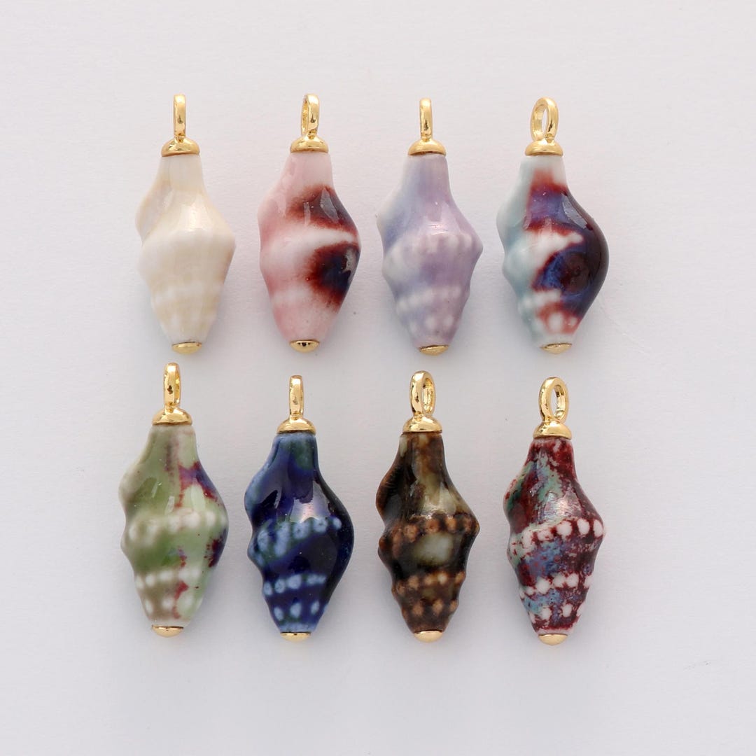 Conch Shape Ceramic Beads Charm,glazed Ceramic Conch Pendant,porcelain ...