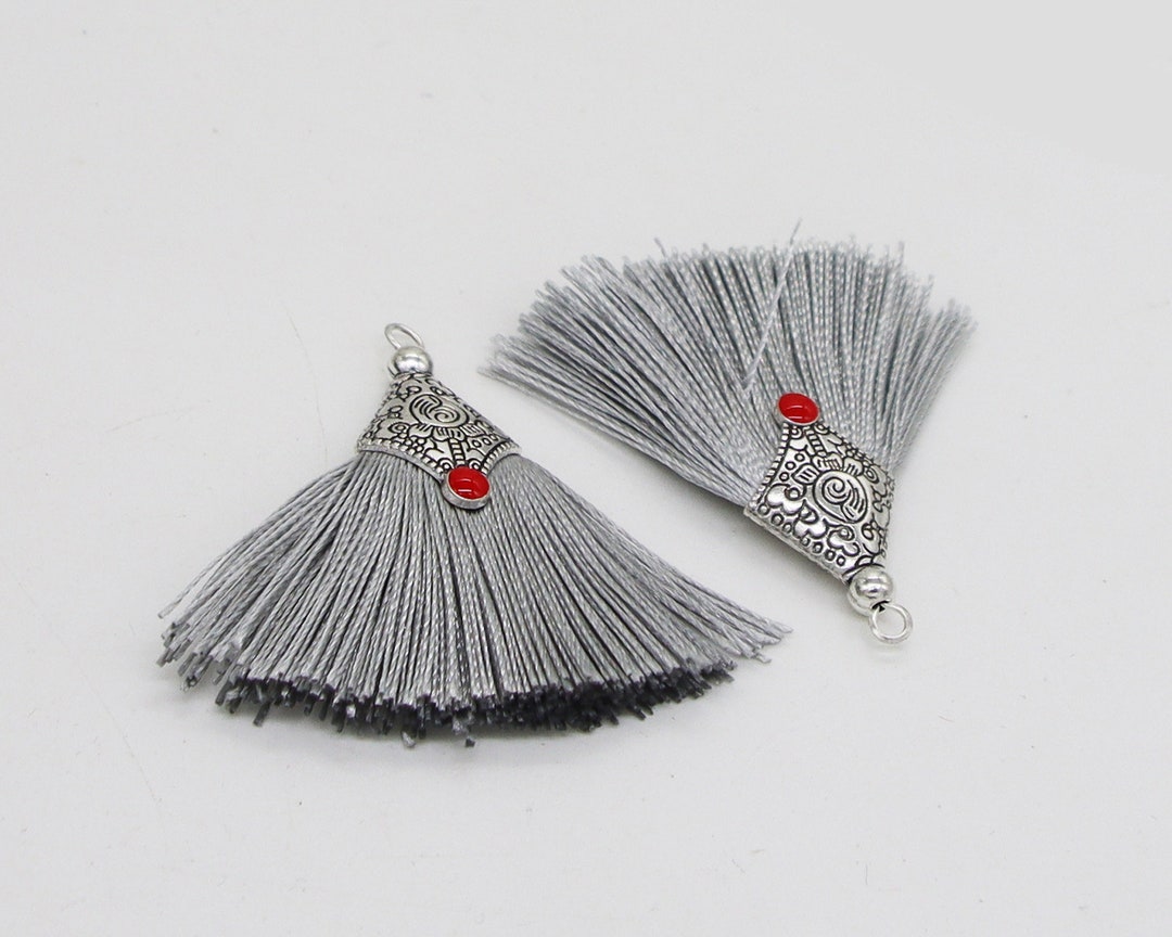 10pcs Silk Tassels,gray Silk Tassels, Silky Thread Tassels,fan Shape ...