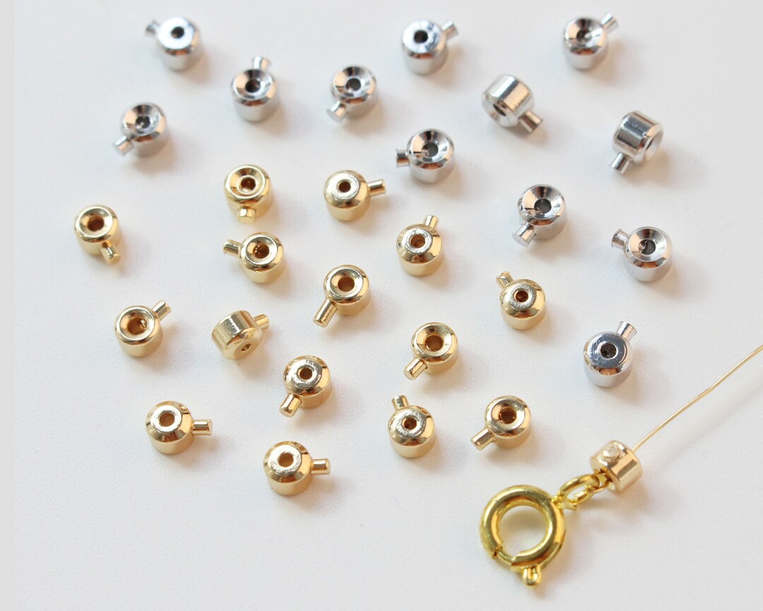 10pcs Real Gold Plated Crimp Bead, Press Type Ending Beads,round Crimp ...