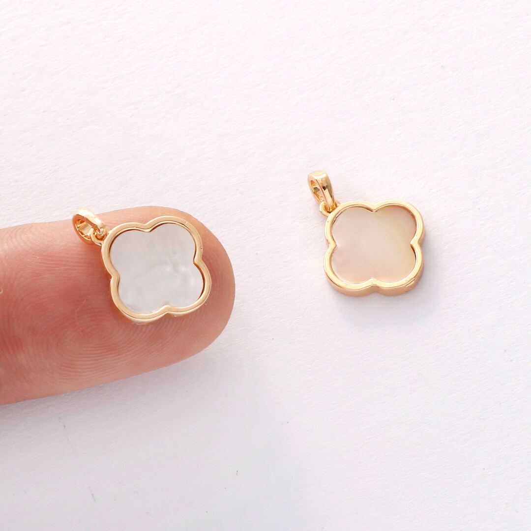 6PCS Real Gold Plated Clover Shell Charm, Shell Pendant, Jewelry Making ...