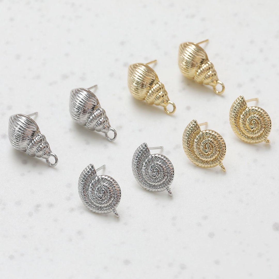 6PCS Real Gold Plated Shell Earrings Post, Oysters Earrings,conch ...