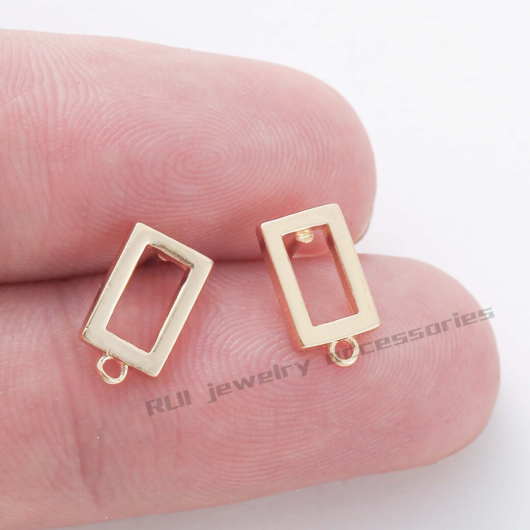6PCS Real Gold Plated Brass Rectangle Earring Posts- Earring Stud- Ear ...