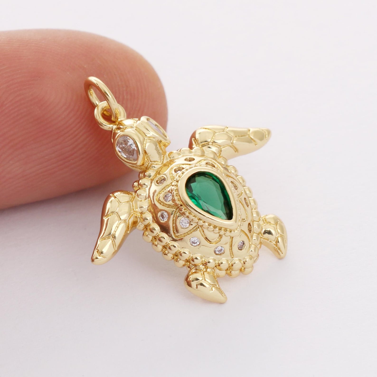 Gold Plated Zircon Turtle Charm, Toroise Zircon Charm, Tiny Turtle ...