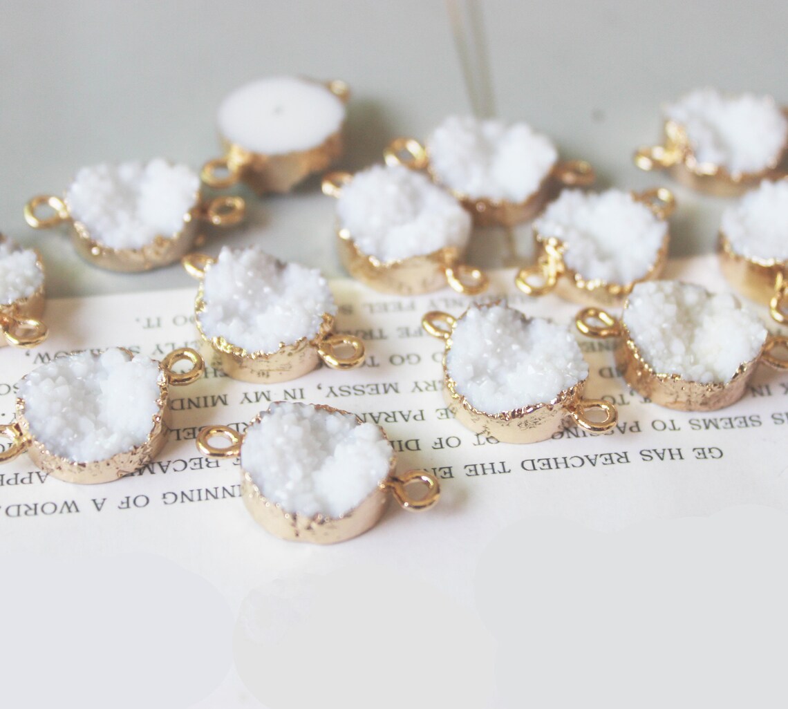 10PCS Round Imitation Druzy, Druzy Connector, Resin Druzy Pendant Charm ...