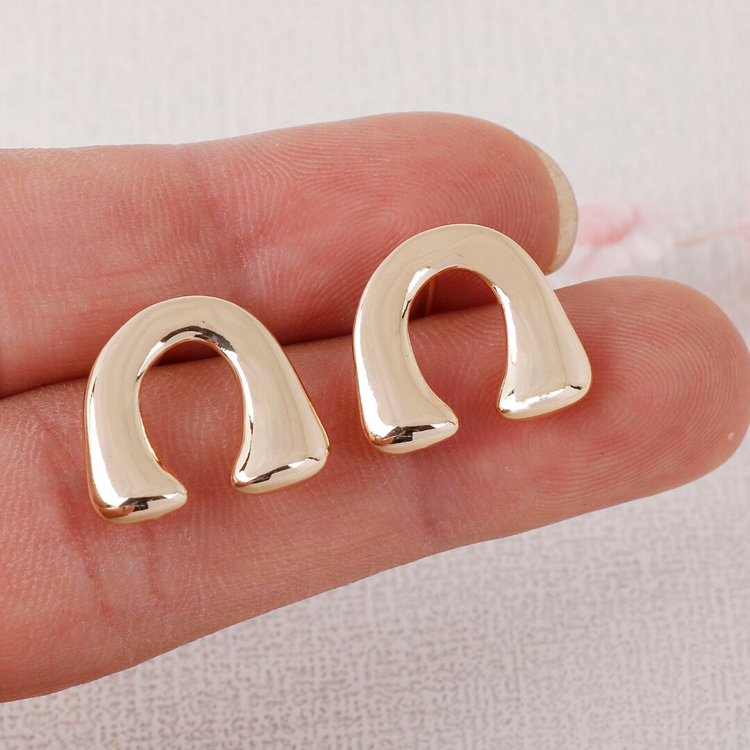 6PCS Real Gold Plated Horseshoe Earring Posts- Semicircle Ear Stud U Shape Earring Accessories ...