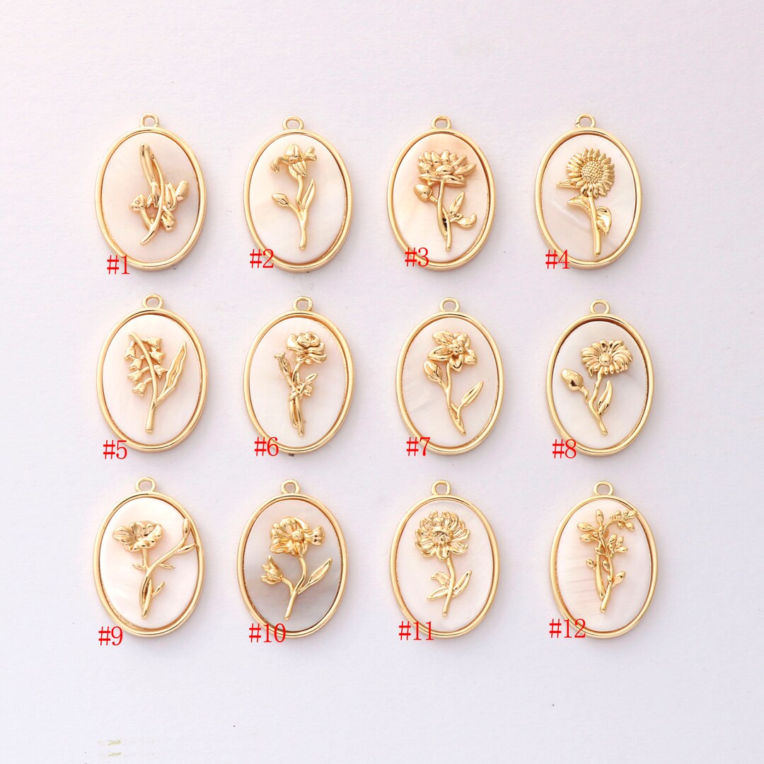 Real Gold Plated Month Floral Charm, Birth Floral Necklace, Flower ...