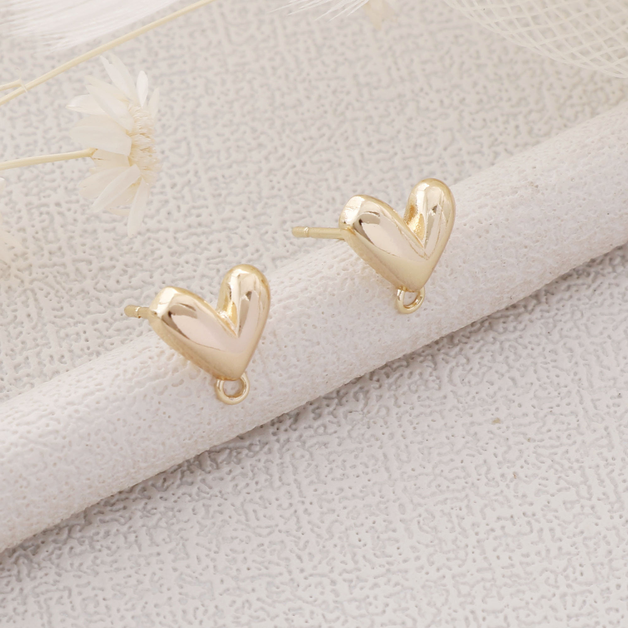 Real Gold Plated Brass Heart Shape Earring Posts, Earring Stud,heart ...
