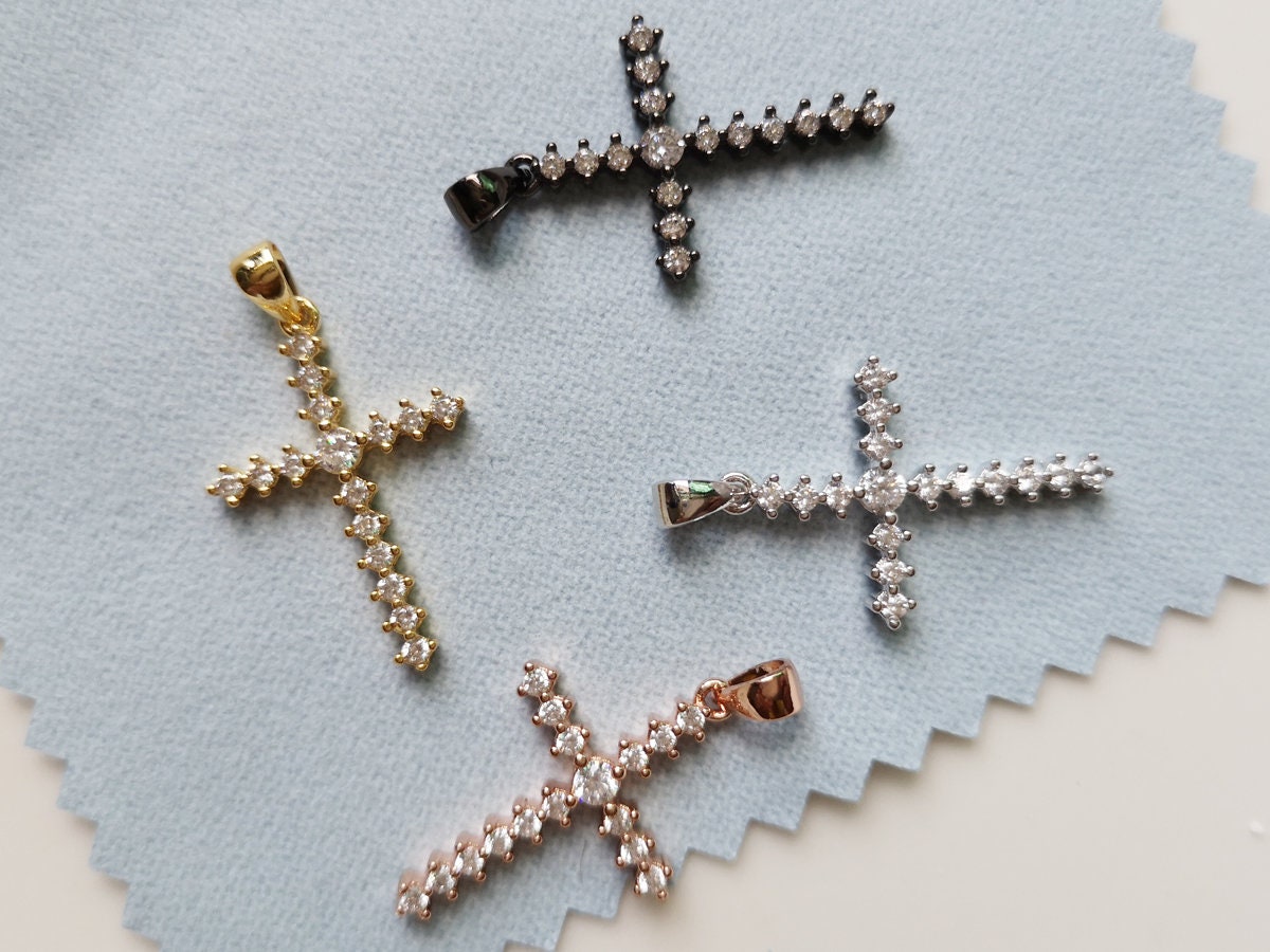 5pcs crystal cross charm pendant cz pave cross charm | Etsy