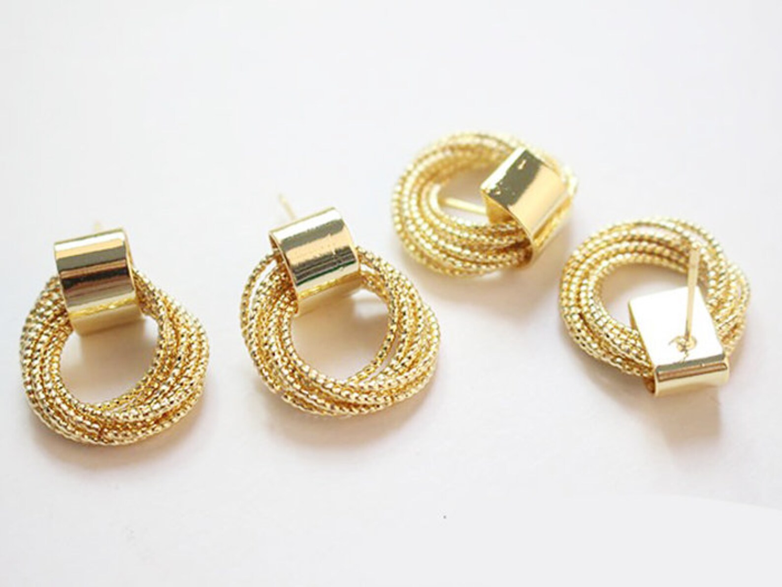 4pcs Real 18K Gold Plated Round Earrings, Ear Stud, Post Earrings ...