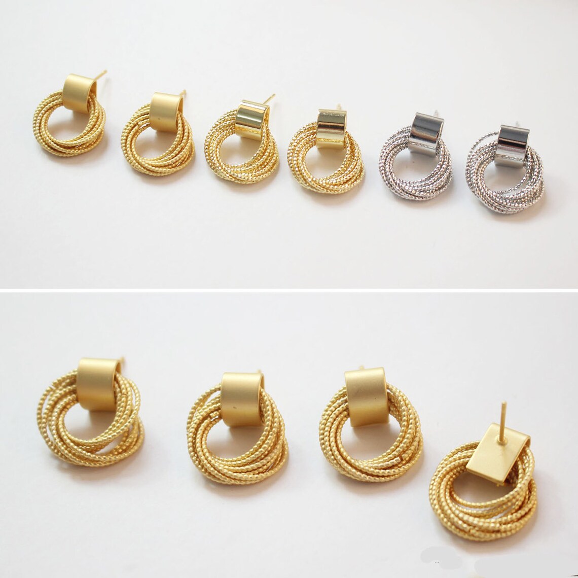 4pcs Real 18K Gold Plated Round Earrings, Ear Stud, Post Earrings ...