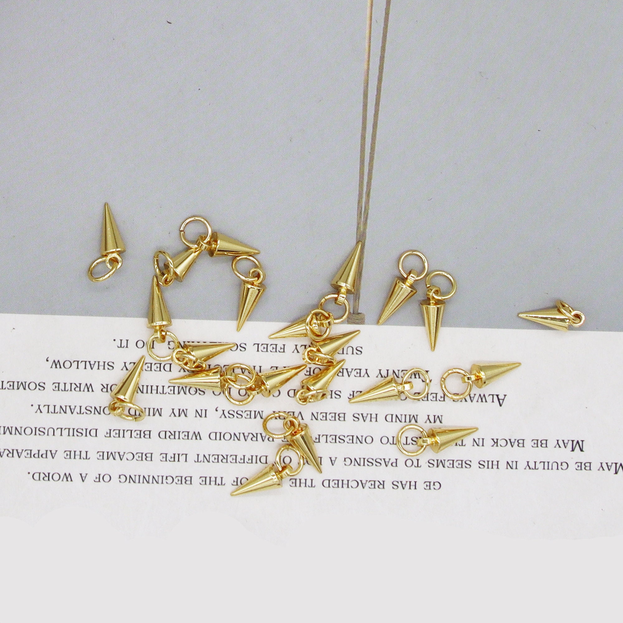 10PCS Real Shiny Gold Cones Charms, Mini Cones Charms, Pyramid Pendant ...
