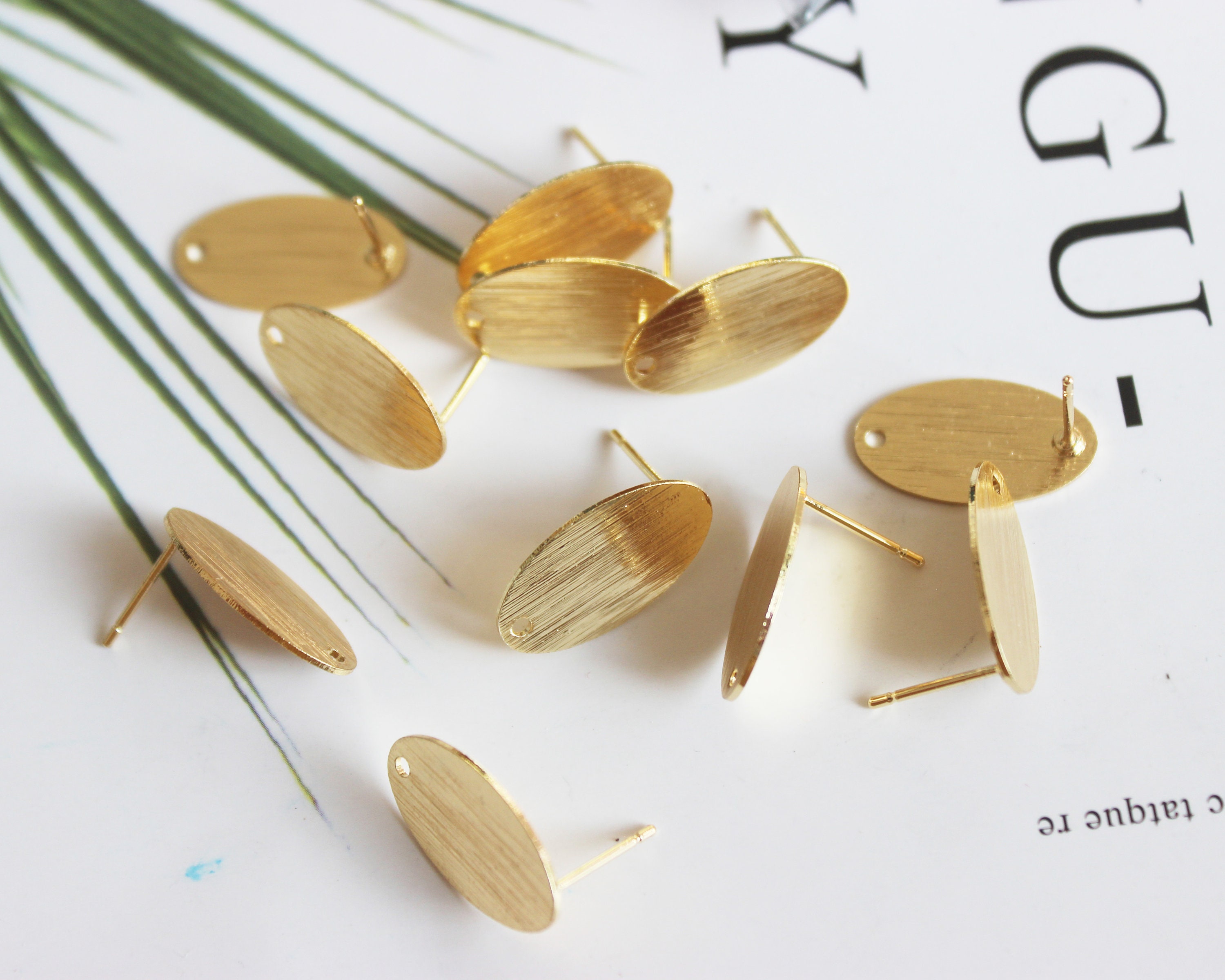 10PCS Real Gold Plated Brass Earring Posts Earring Stud Ear - Etsy