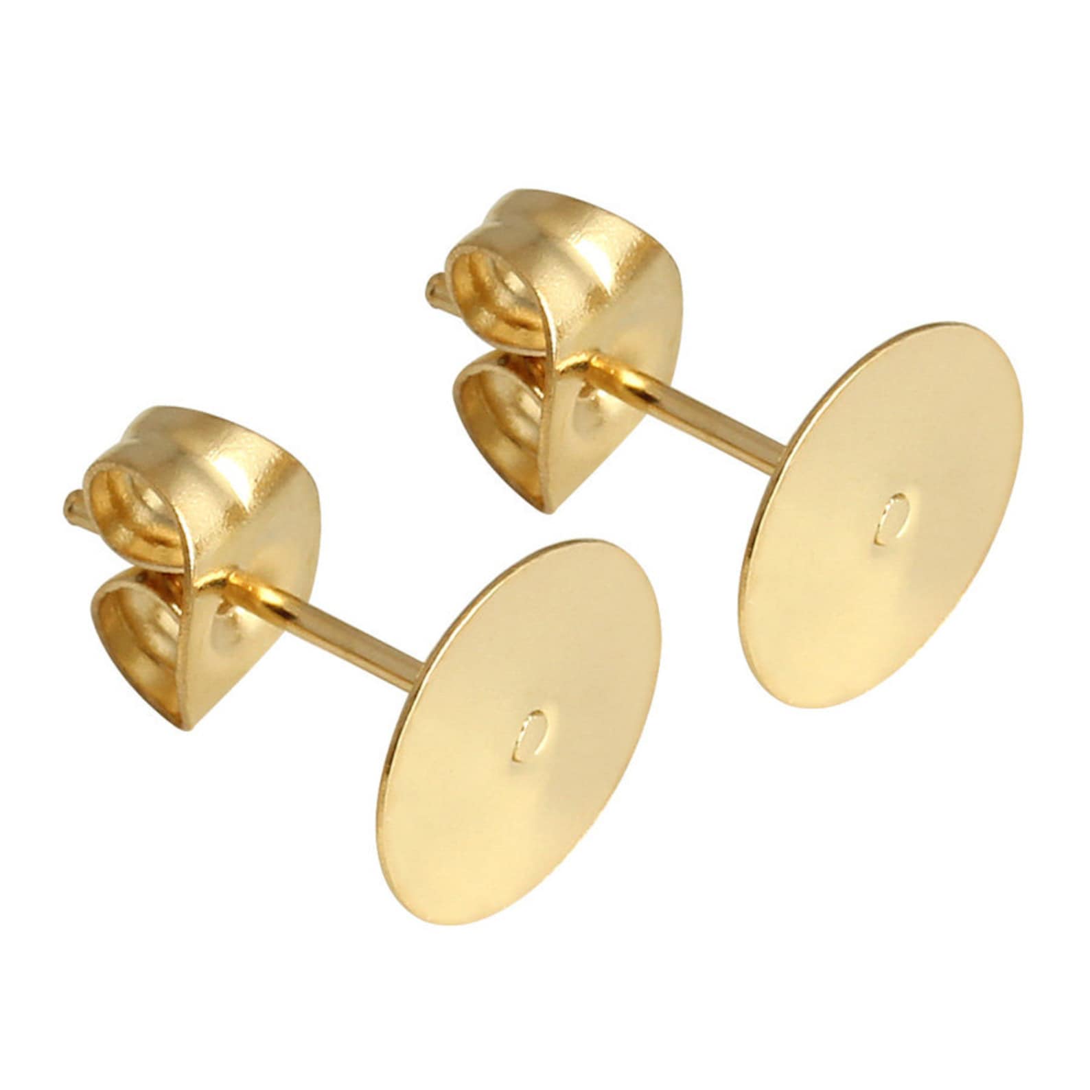 50PCS Gold Tone Stainless Steel Flat Pad Earring Studs With Backs ...
