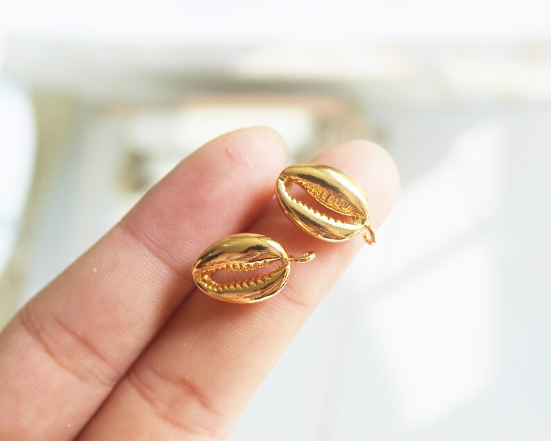 6PCS Real Gold Plated Cowrie Shell Earrings Post Cowrie - Etsy