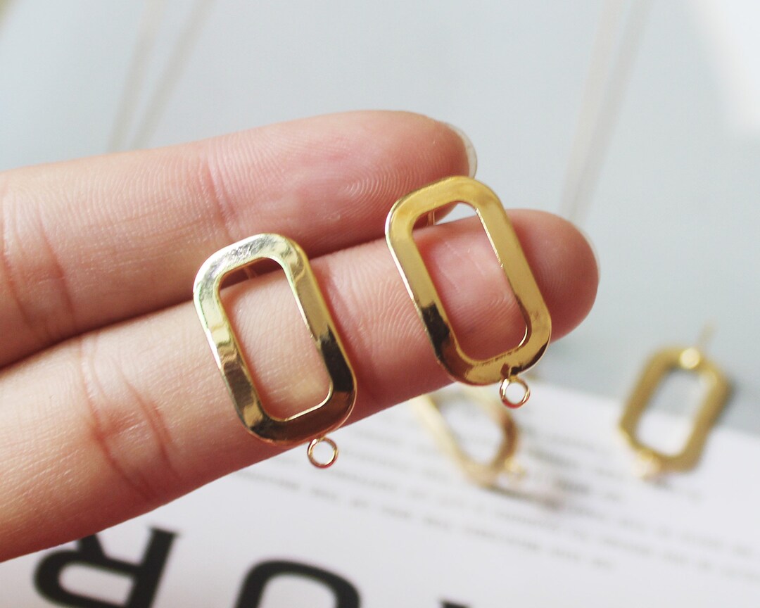 10PCS Real Gold Plated Brass Rectangle Earring Posts, Earring Stud ...