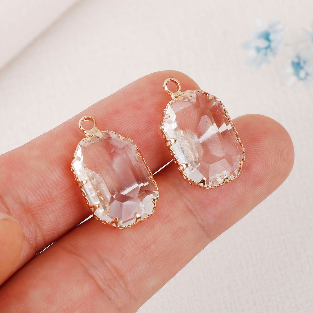 10pcs Clear Crystal Glass Pendant Charm,large Faceted Frame Glass Charm ...
