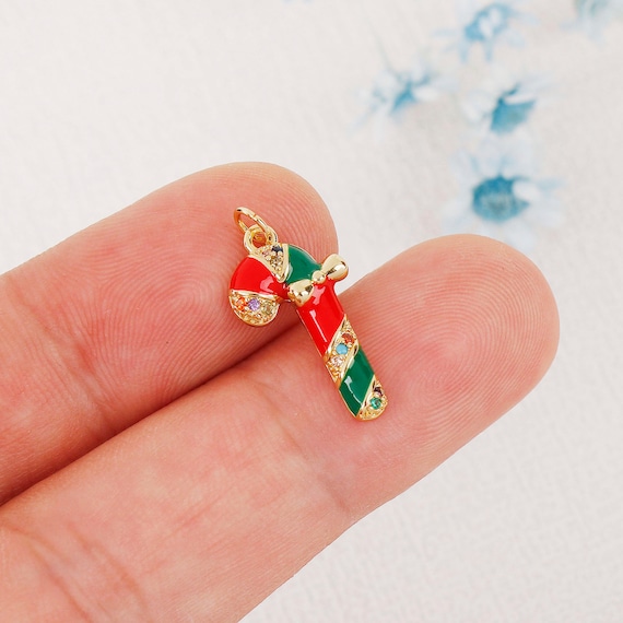 6pcs Nickel Free Quality Real Gold Plated Christmas Cane Charm Enamel Candy Pendant Jewelry Making Diy Material Christmas Finding Etsy Ireland