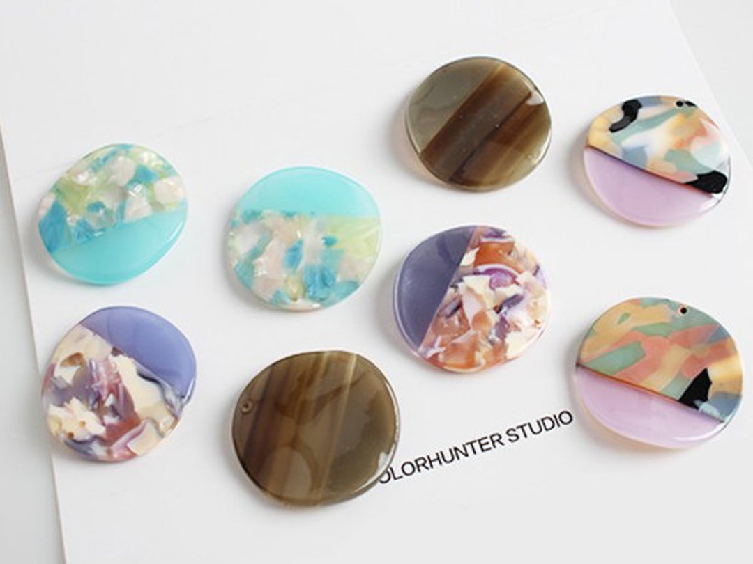 4pcs 28MM Round Charms Geometric Cellulose Acetate Colorful Charm ...