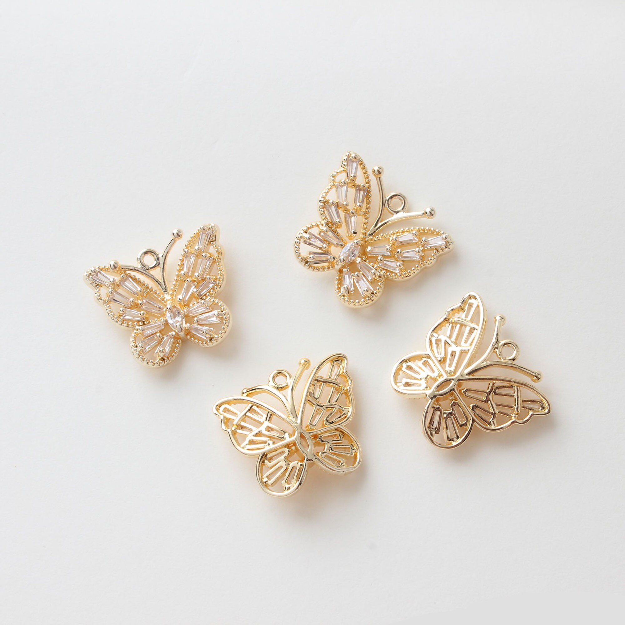 6pcs Real 18k Shiny Gold Butterfly Charms,zircon Butterfly Pendant ...
