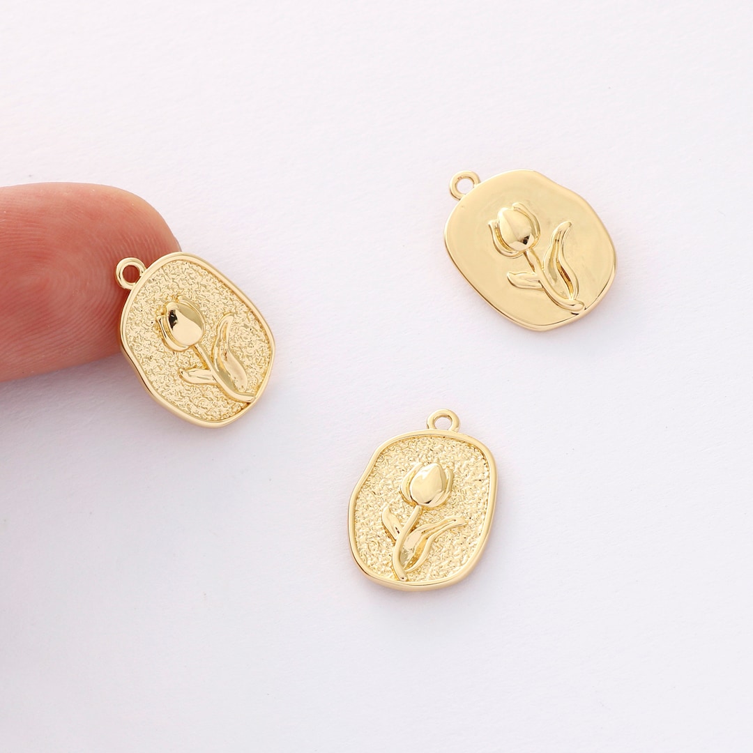 6pcs Real Gold Plated Birth Flower Charm, Oval Birth Month Flowers ...