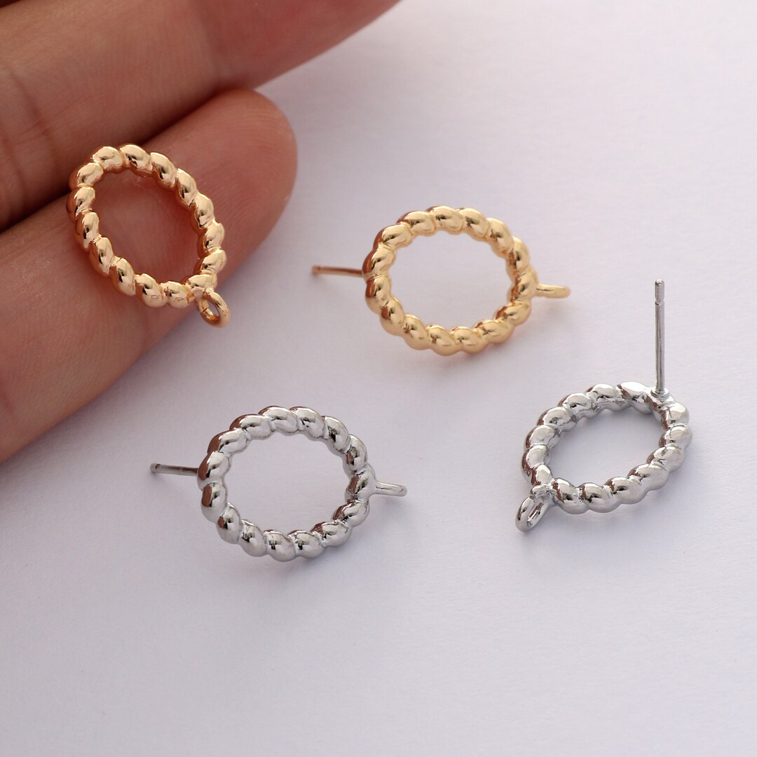 10pcs Real Gold Plated Twisted Oval Earrings W/ Ring, Stud Earring,gold ...