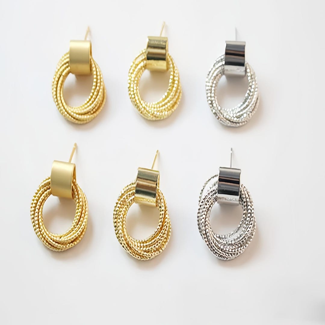 4pcs Real 18K Gold Plated Round Earrings, Ear Stud, Post Earrings ...
