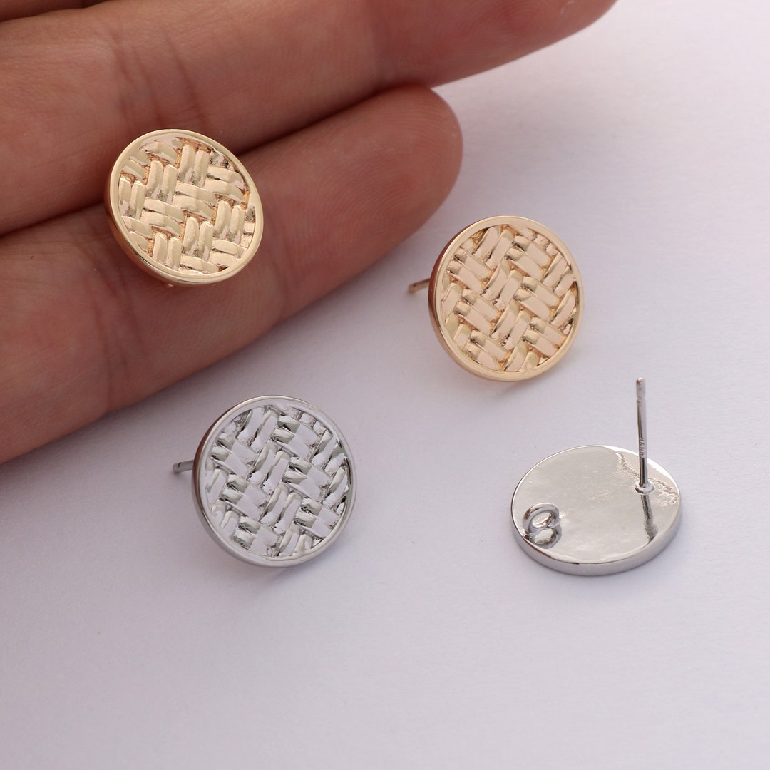10pcs Real Gold Plated Round Earrings W/ Ring,pad Stud Earring,gold ...