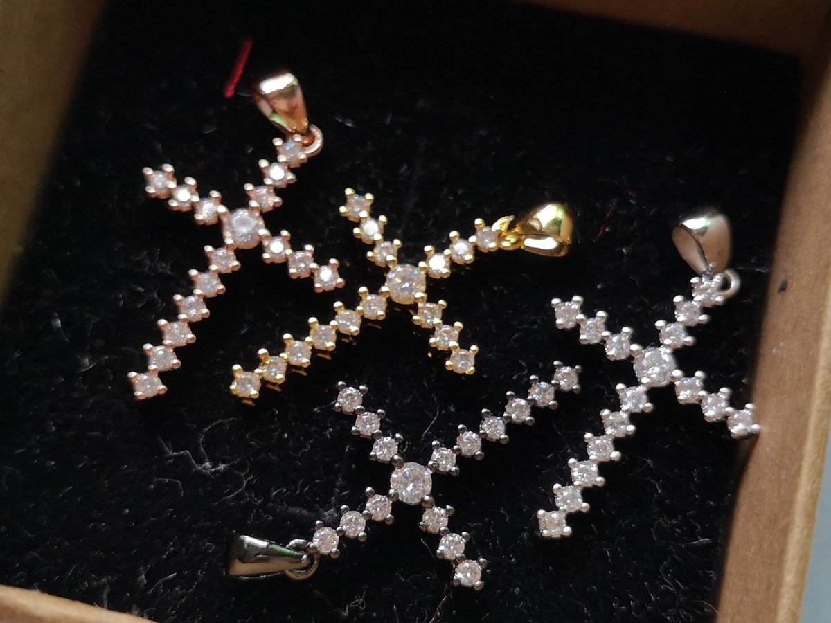 5pcs Crystal Cross Charm Pendant Cz Pave Cross Charm - Etsy