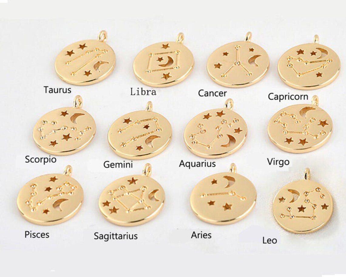 5pcs Real 18K Gold Plated Twelve Constellations Charm,gold Initial ...