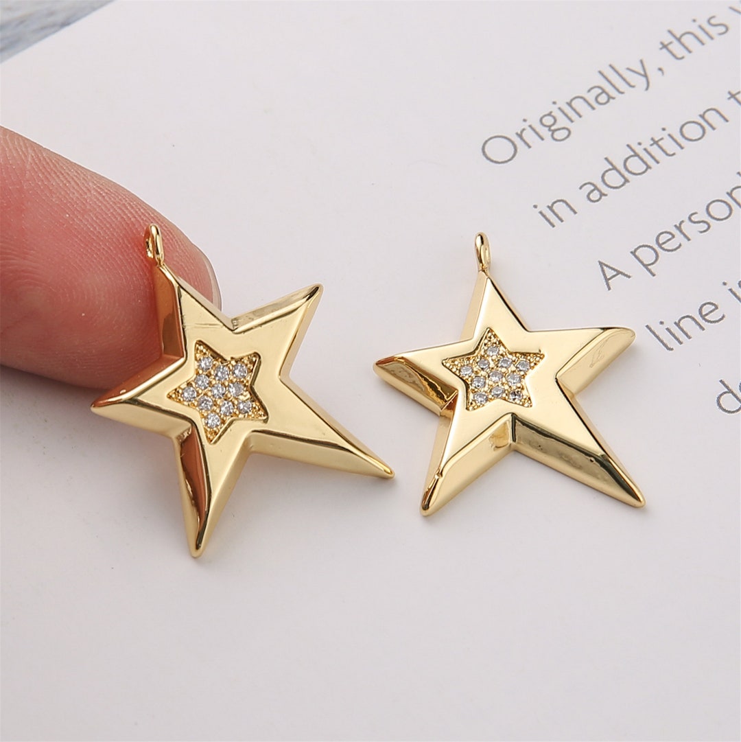6PCS Real Gold Plated Star Charm, Star Pendant, Jewelry Making Material ...