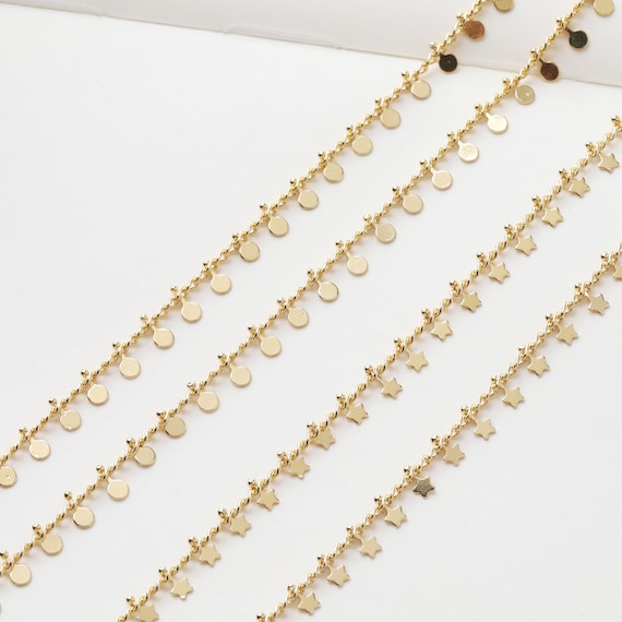 3.2feet. Real Gold Plated Round Disc Chain 5mm Star Disc - Etsy