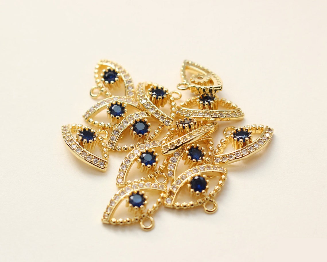 6pcs Real 18K Gold Plated Evil Eye Charm ,blue Evil Eye,bracelets ...