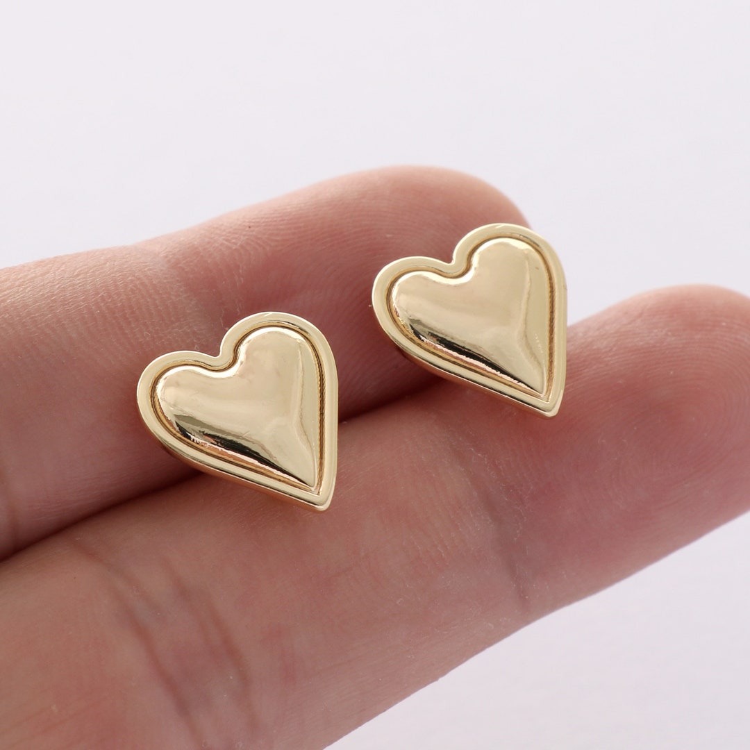 10PCS Real Gold Plated Brass Heart Shape Earring Posts, Earring Stud ...