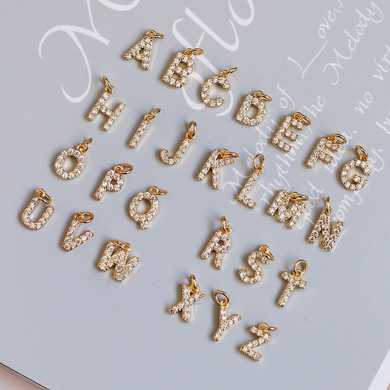 5PCS Real 24K Gold Plated Cubic Zirconia Initial Letter Uppercase ...