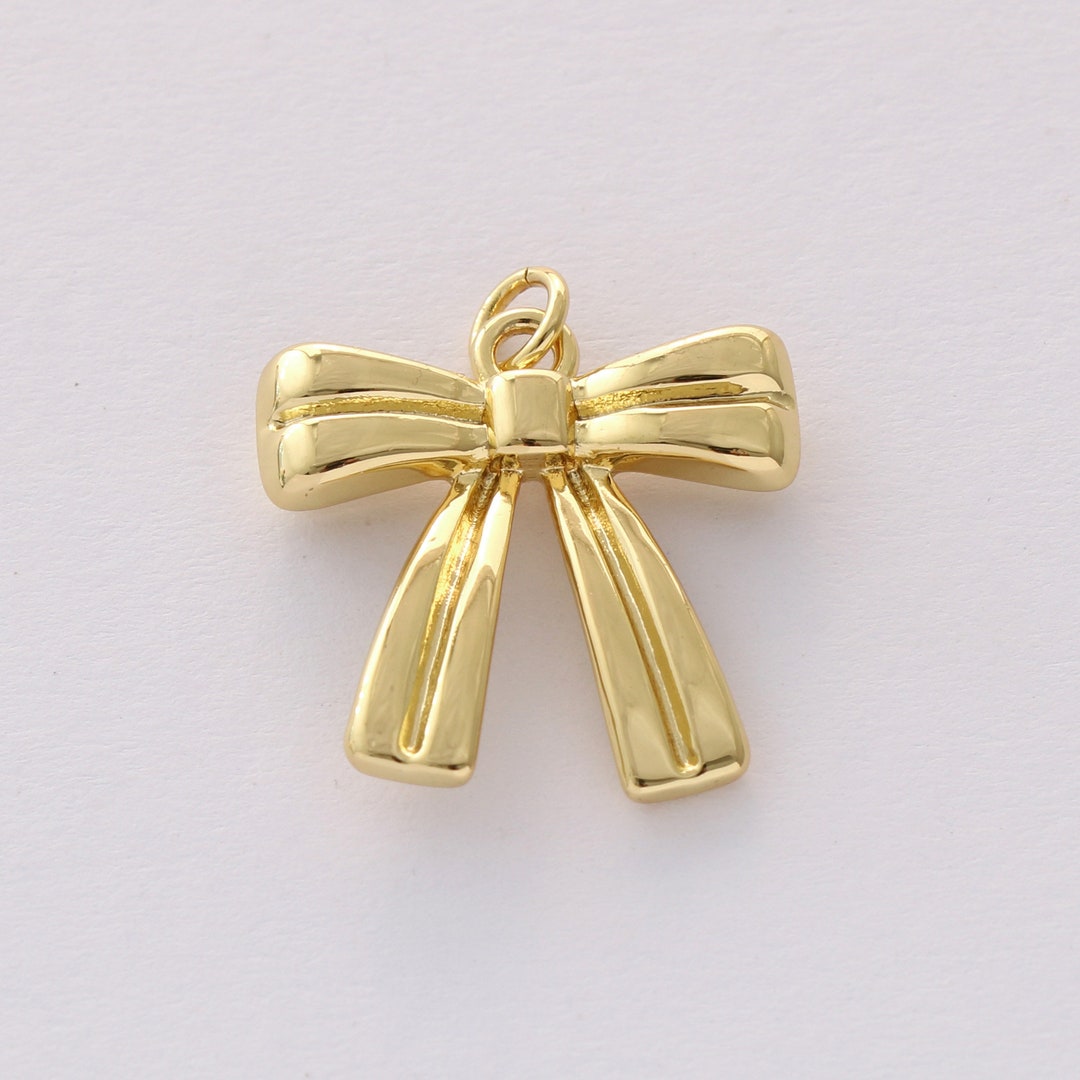 4pcs Real Gold Plated Bow Charm, Sweet Bow Pendant, Metal Bow Charm, Jewelry Making, Diy ...