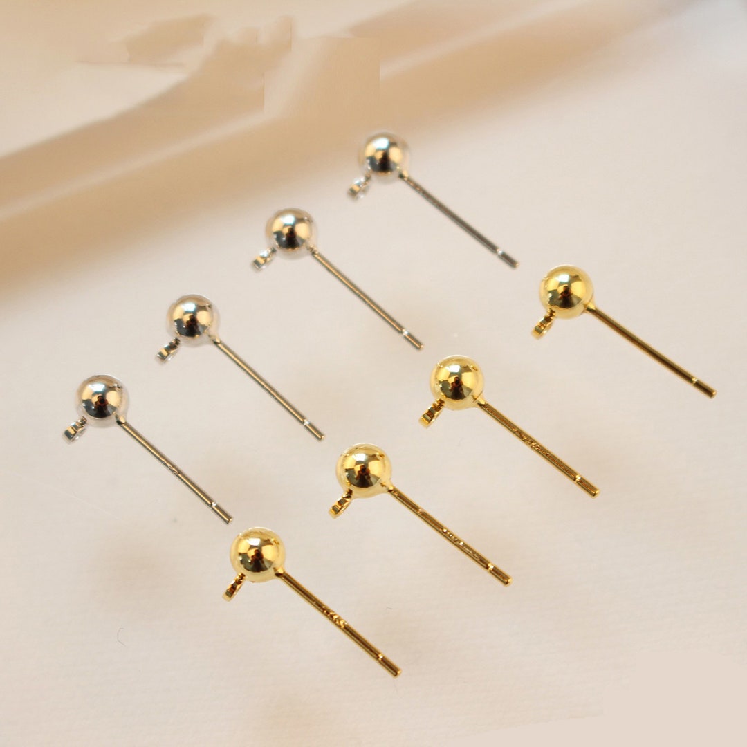 10pcs.3mm/4mm/5mm Ball Earring W/ring, Ball Ear Stud, Gold Ear Wire ...