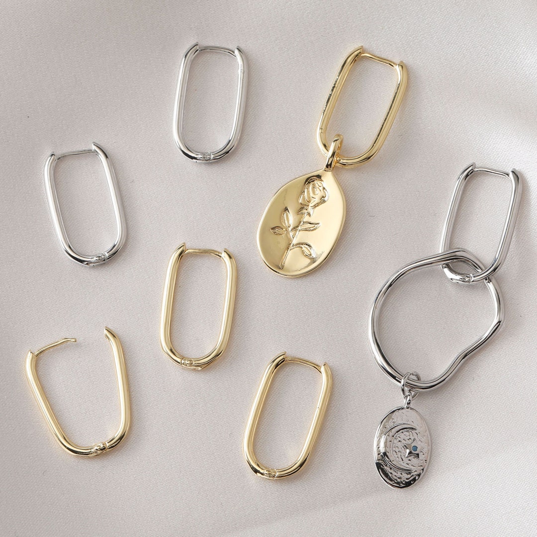 6pcs Real Gold Plated Rectangle Hoops, Rectangle Ear Hoop, Rings ...