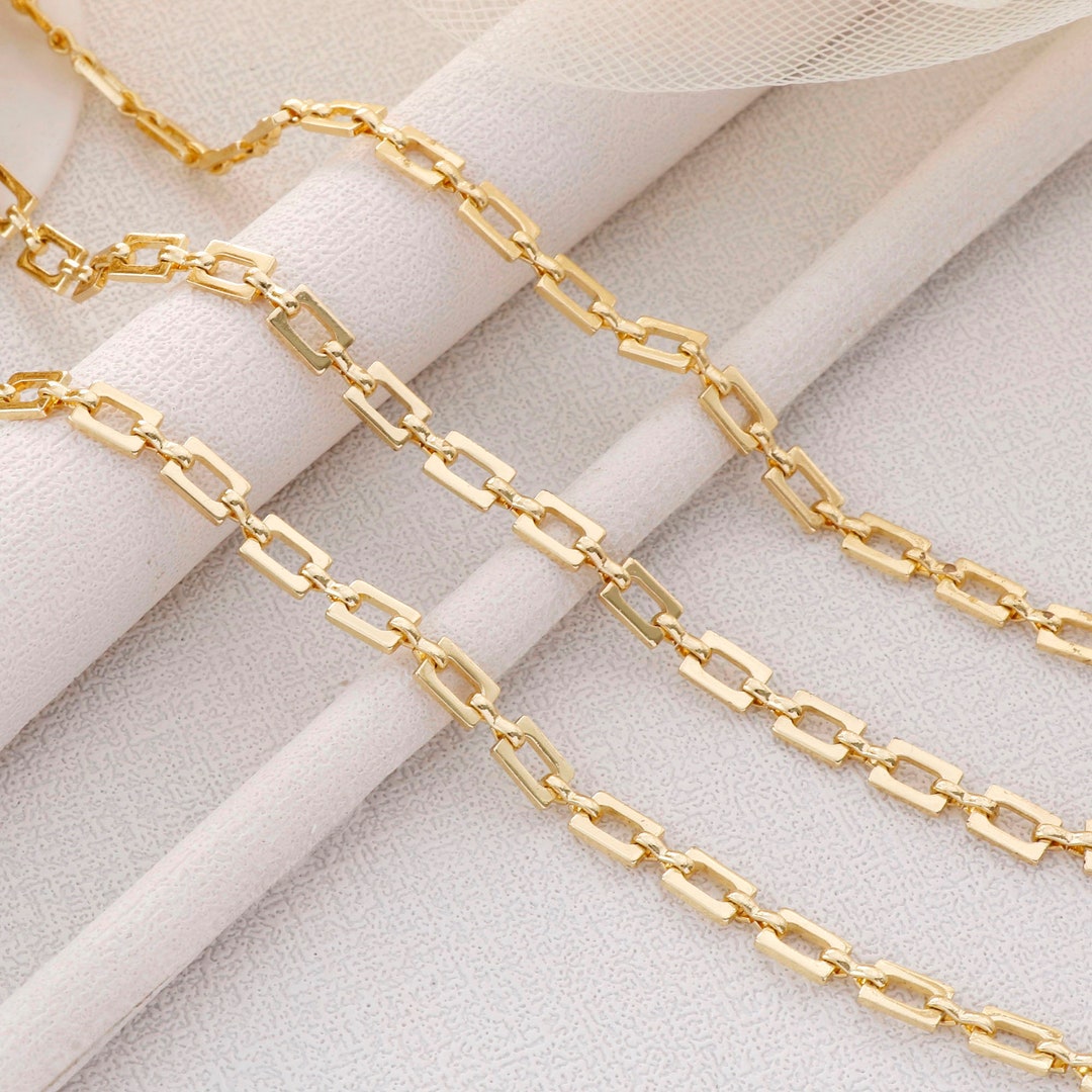 3.2feet. Real Gold Plated Rectangle Chain - Small & Large Circle Chain ...