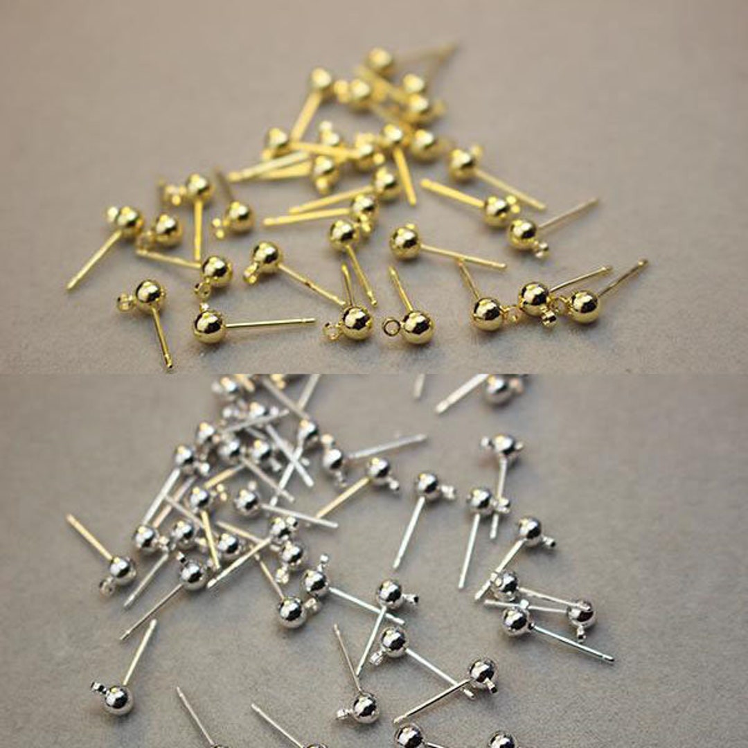 10pcs. High Quality 3MM/4MM Ball Earring W/ring, Ball Ear Stud, Gold ...