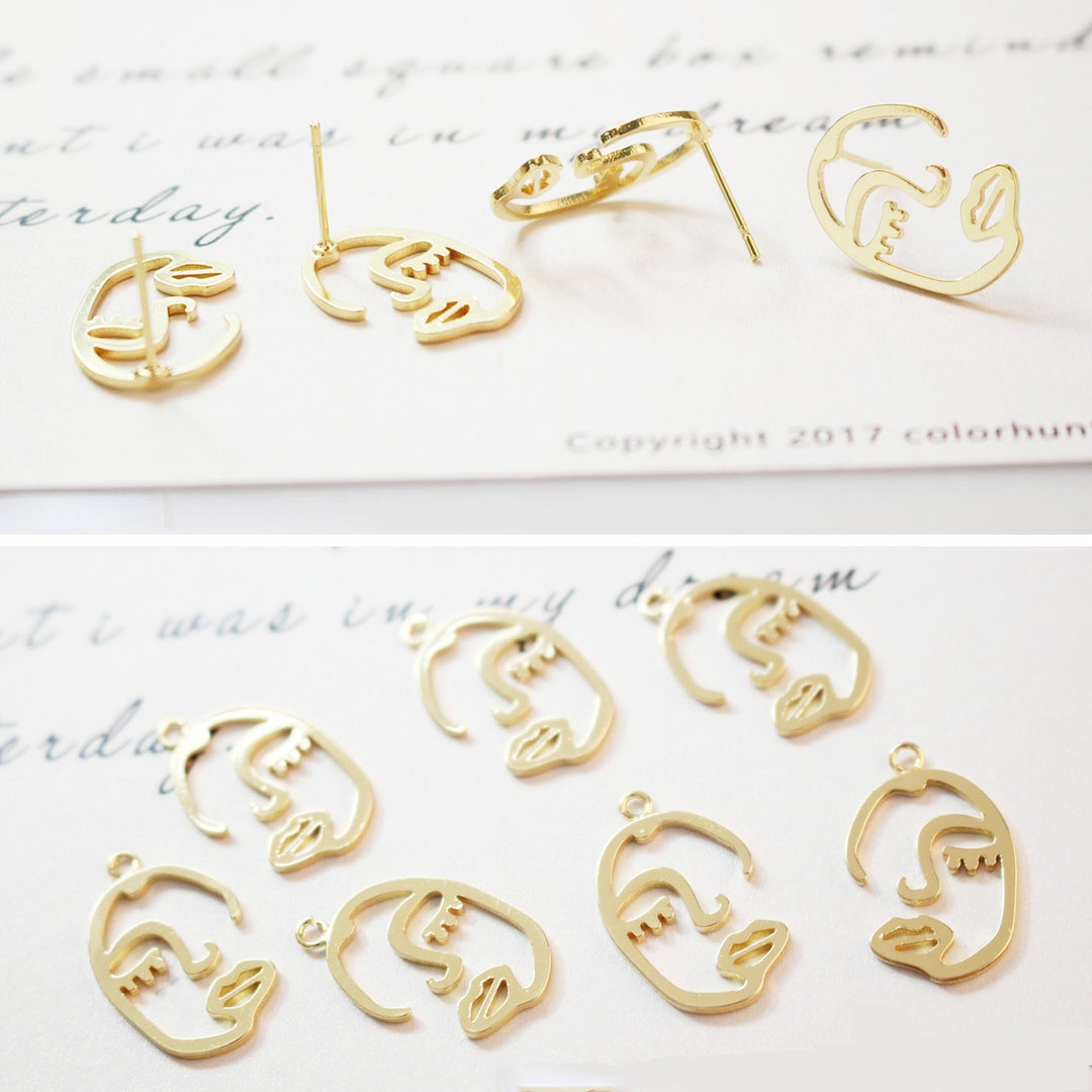 10pc Real Gold Plated Face Earrings, Supplies,minimalist,earrings ...