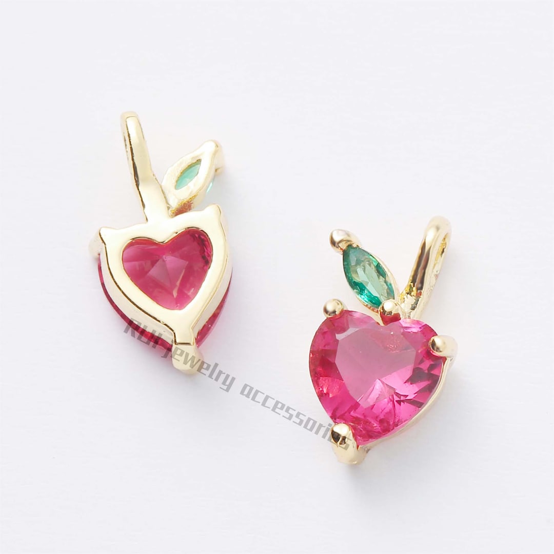 6pcs Real Gold Plated CZ Pave Apple Charm, Tiny Mini Apple, Zircon ...