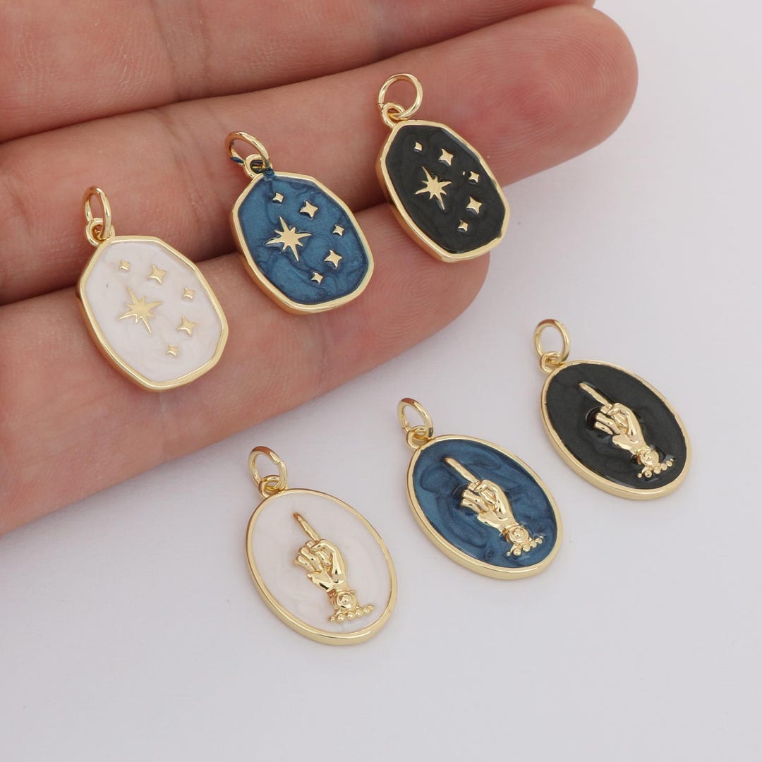 18K Gold Filled Star Charms Oval Coin Tag Pendant for Necklace Bracelet ...