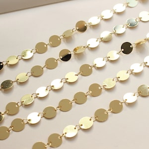 3.2feet. Real Gold Plated Sequin Disc Chain - 4MM Round Circle Disc ...