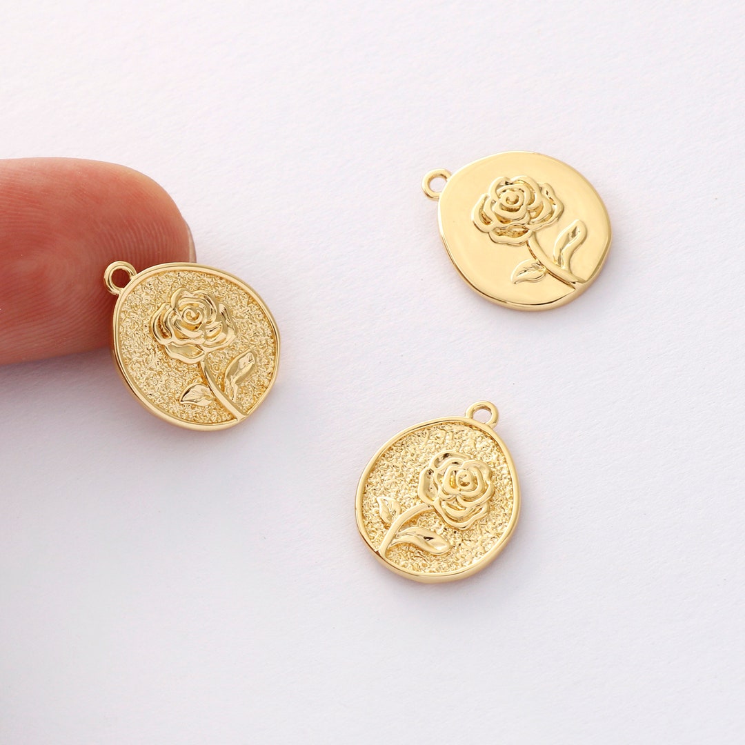 6pcs Real Gold Plated Birth Flower Charm, Oval Birth Month Flowers ...