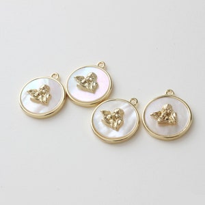 4PCS Real Gold Plated Round Shell Charm,shell Drop, Shell Pendant ...