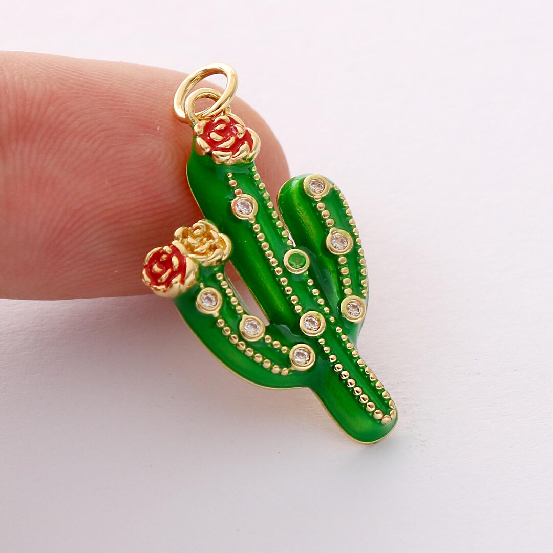High Quality Real Gold Plated Cactus Charm, Zircon Cactus Pendant, CZ ...