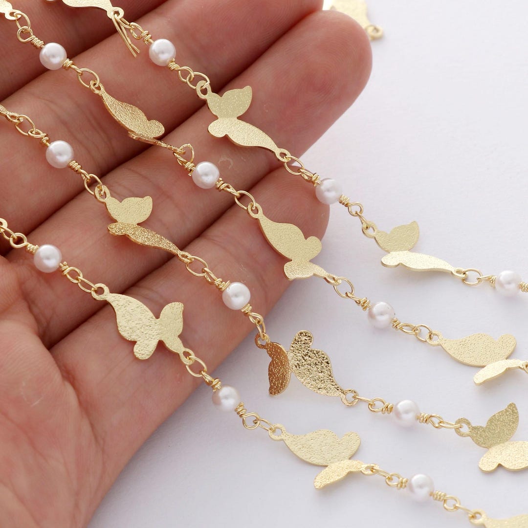 Real Gold Plated Butterfly Pearl Chain,gold Butterfly Chain, Soldered ...