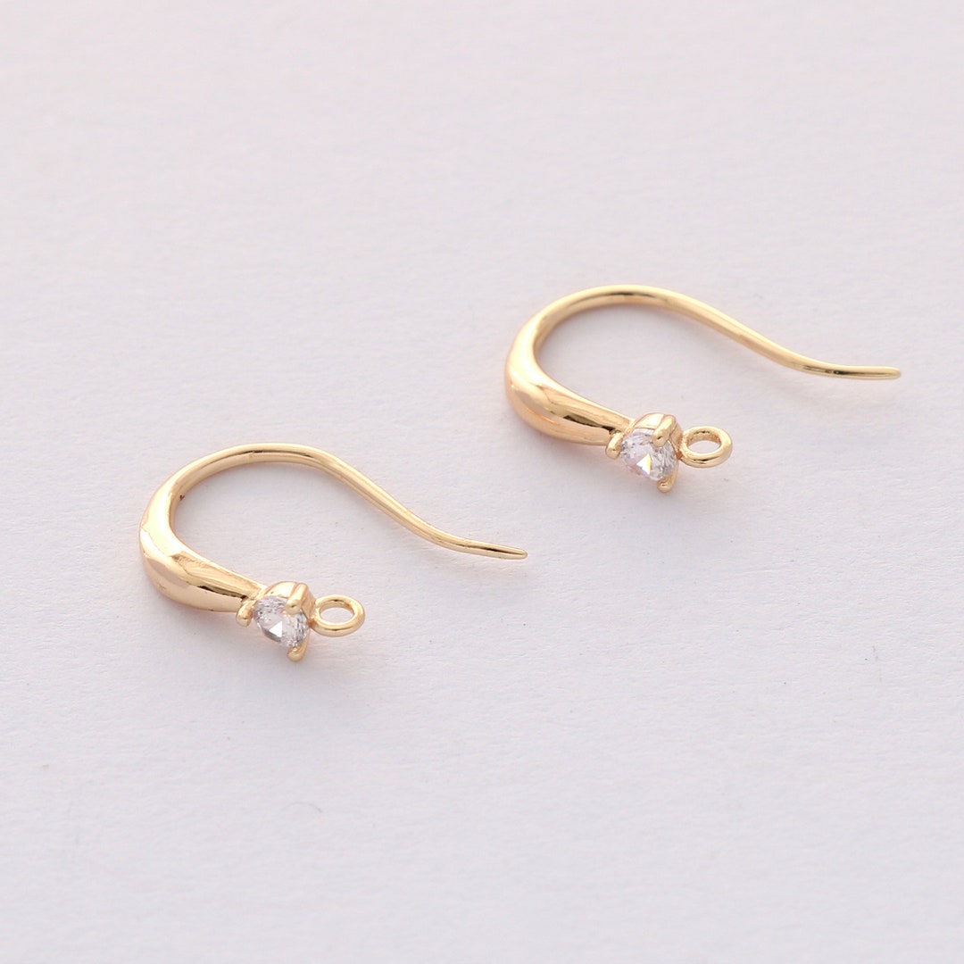 10pcs Real Gold Plated Brass Ear Wire Zircon Pave War Hooks Dangle ...